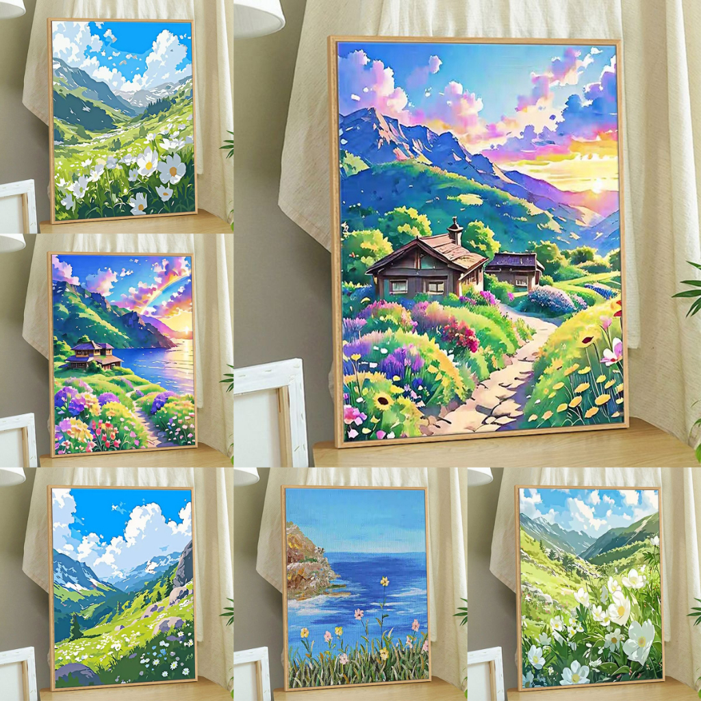 【ORFON】40×50cm ระบายสีตามตัวเลข/ภาพวาด/ภาพวาดผ้าใบ/ภูมิทัศน์/หญ้า/ของขวัญ diy/ภาพแต่งห้อง ...