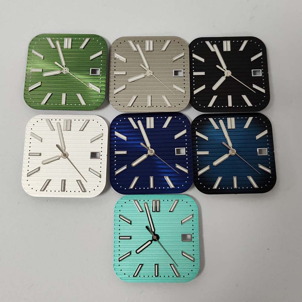 29.5mm Square Stripe Silver Nail Watch Dial + นาฬิกามือสีเขียว Luminous ...