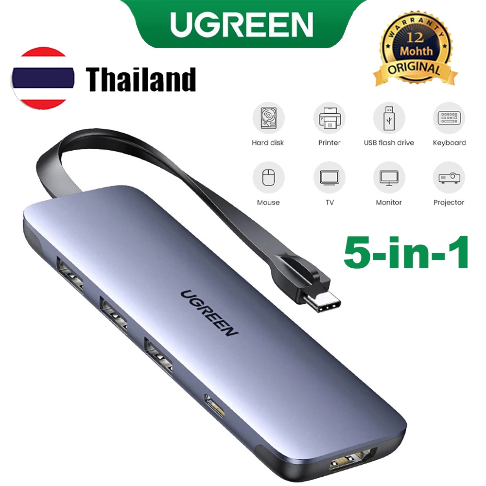 Ugreen ฮับ USB C 5-in-1, 4K HDMI, 3xUSB 3.0, ThunderBolt3, TB3, การออกแบบอลูมิเนียม | Shopee ...