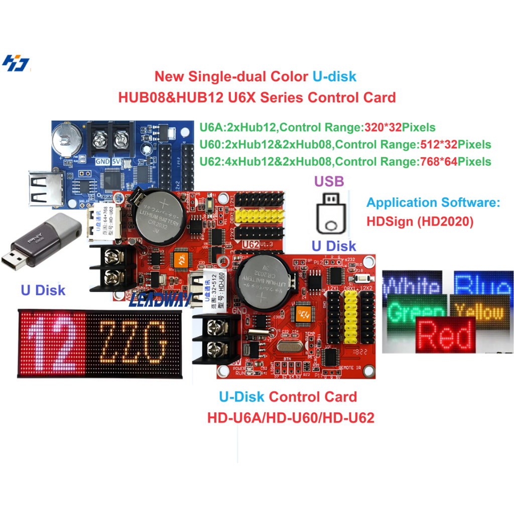 Huidu HD-U6A/U60/U62 Single Two-Color led Signage Display control card ...
