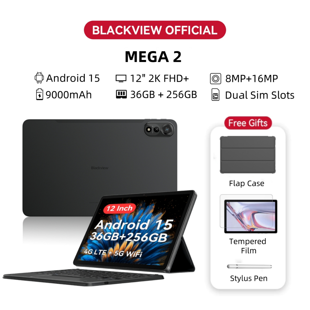 Blackview MEGA 2 12" 2K Display 8+256GB / 12+256GB 9000mAh แบตเตอรี่ ...