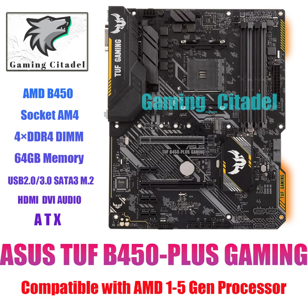 ใช้เมนบอร์ด ASUS TUF B450-PLUS GAMING DDR4 ATX เข้ากันได้กับการทดสอบโปรเซสเซอร์ AMD 1-5 Gen ...