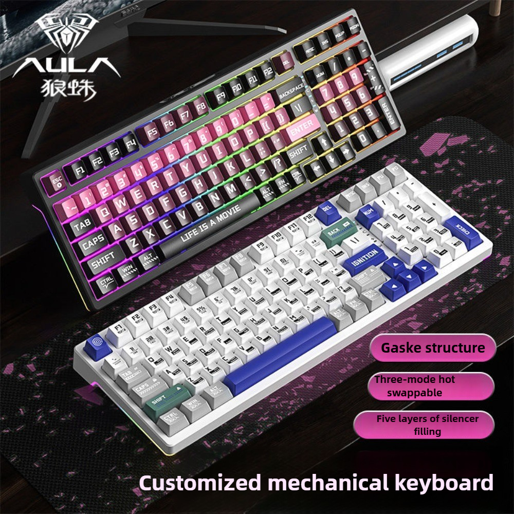 AULA F2098 Mechanical keyboard Customized Three-mode Wireless Bluetooth ...