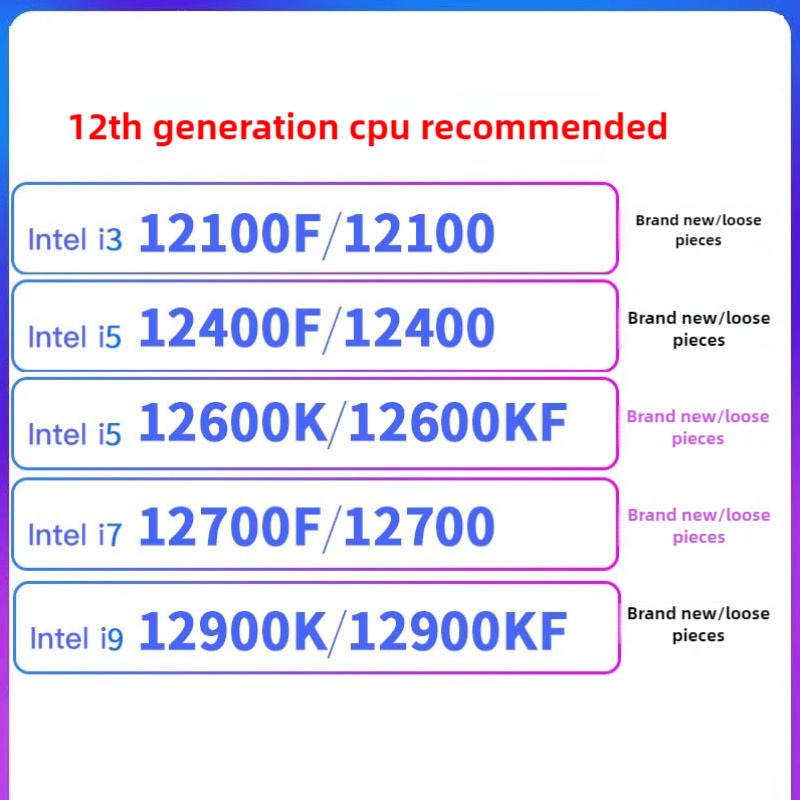 ยี่ห้อใหม่ i3-12100 12100f i5-12400 12400f i5-12400t 12600 kf 12500 12400 i7 12700k f 12900k ks ...