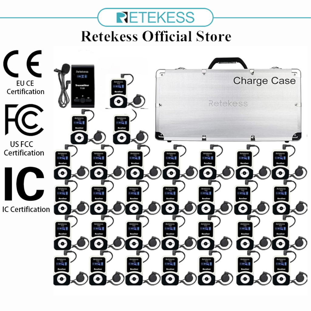 Retekess T130 50m Wireless Tour Guide Systems 32-Slot ชาร์จสําหรับ ...