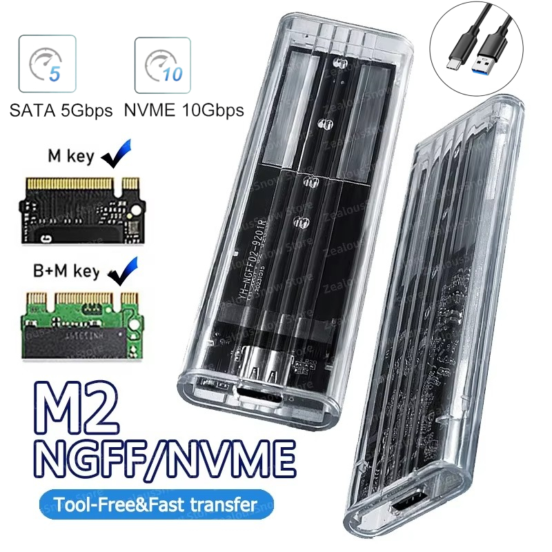 M.2 NVME PCIe NGFF SATA Dual Protocol SSD กรณี USB ใสประเภท C 10Gbps PCI-E M2 SSD โปร่งใสภายนอก ...