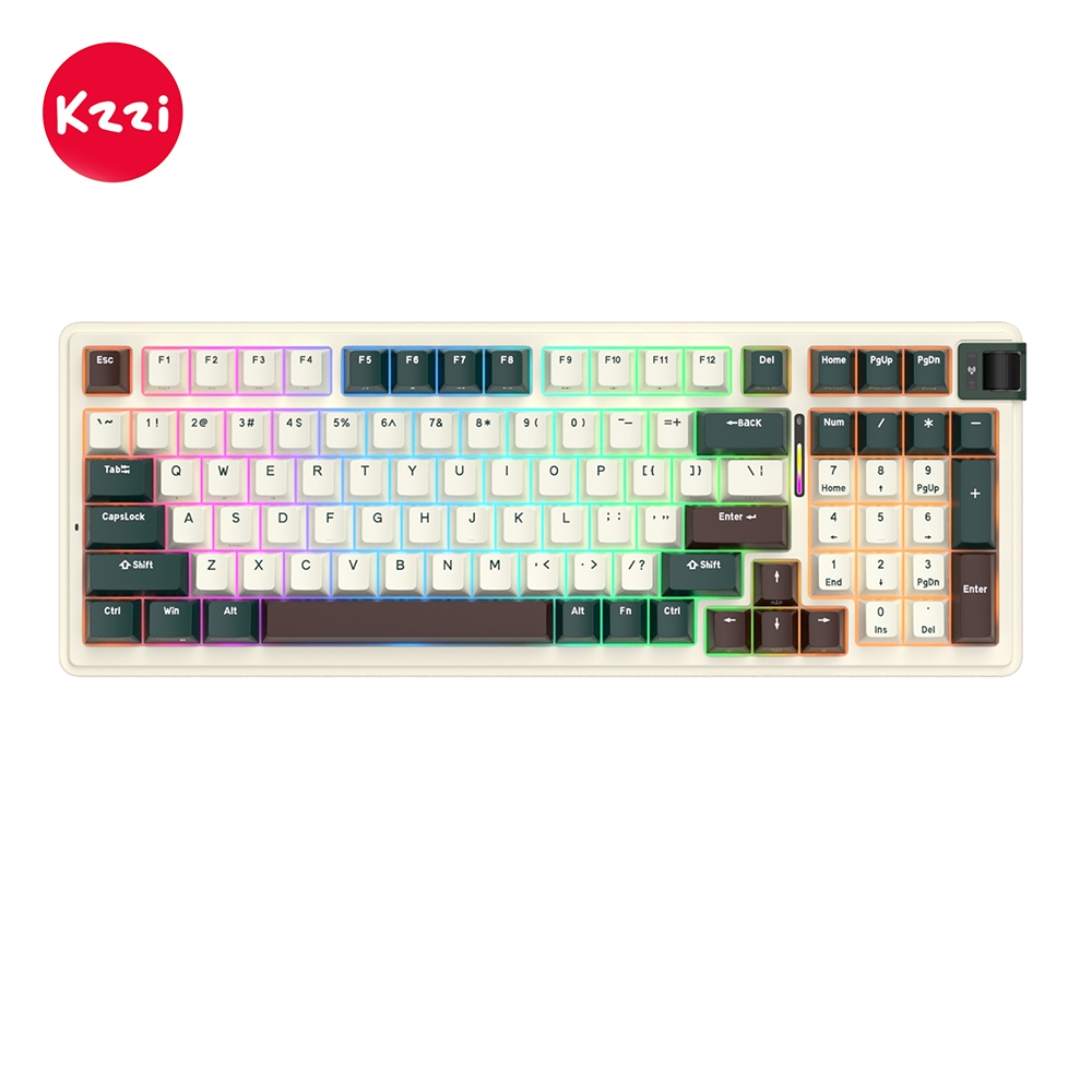 Kzzi Kezhi K98 Oasis สีเขียว 98 Key ปะเก็นโครงสร้างสามโหมดบลูทูธไร้สายพร้อม Roller RGB คีย์บอร์ด ...