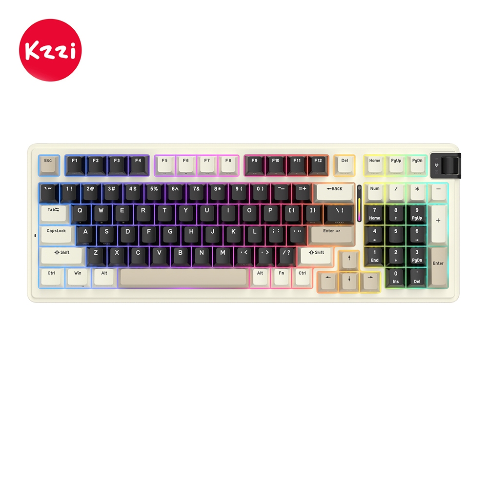 Kzzi Kezhi K98 Meteorite สีเทา 98 Key ปะเก็นโครงสร้างสามโหมดบลูทูธไร้สายพร้อม Roller RGB ...