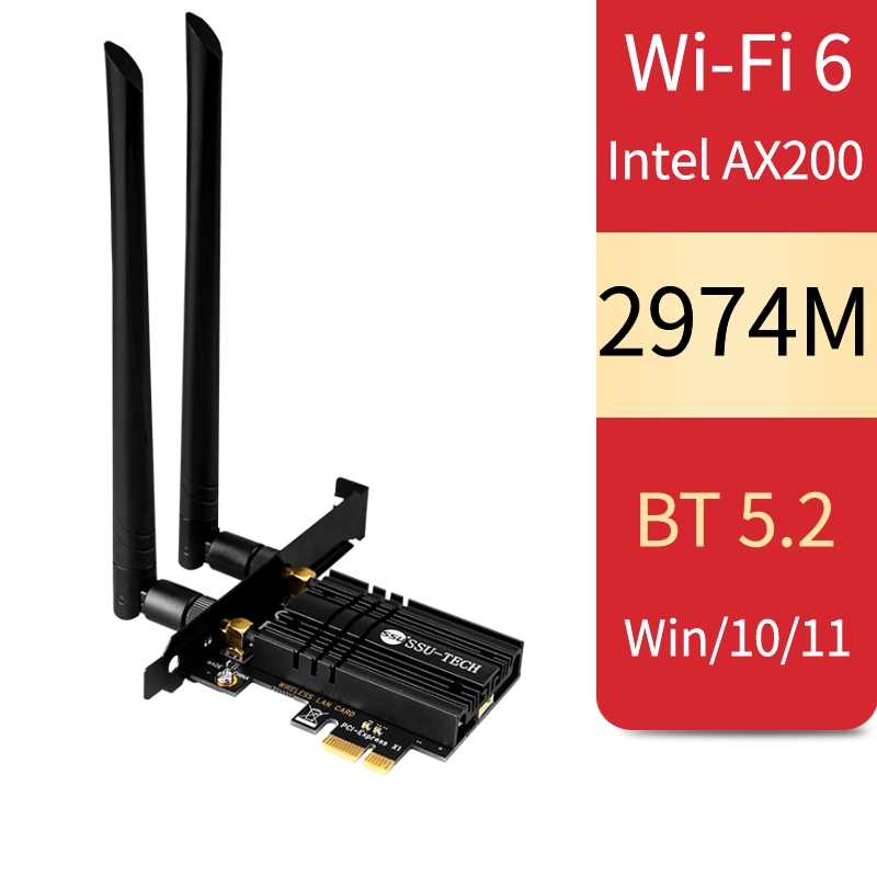 Intel AX200 การ์ดเครือข่ายไร้สายคอมพิวเตอร์ PCIe WIFI6 อะแดปเตอร์การ์ด ...