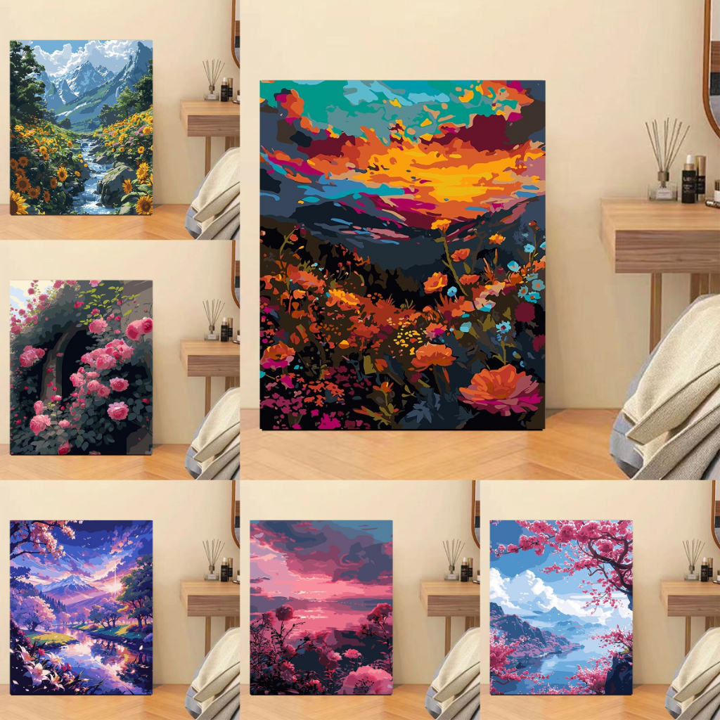 【ORFON】40×50cm ระบายสีตามตัวเลข/ภาพวาด/ภาพวาดผ้าใบ/ภูมิทัศน์/ดอกไม้/ของขวัญ diy/ภาพแต่งห้อง ...