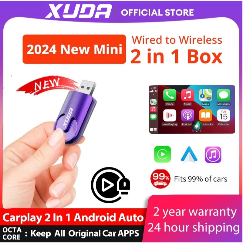 XUDA Mini Wired to Wireless 2 in 1 AI Box Carplay 5G Wif & Bluetooth 5. ...