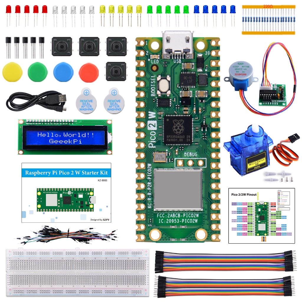 52pi Raspberry Pi Pico 2 WH Starter Kit การทดลองการเขียนโปรแกรม Breadboard | Shopee Thailand