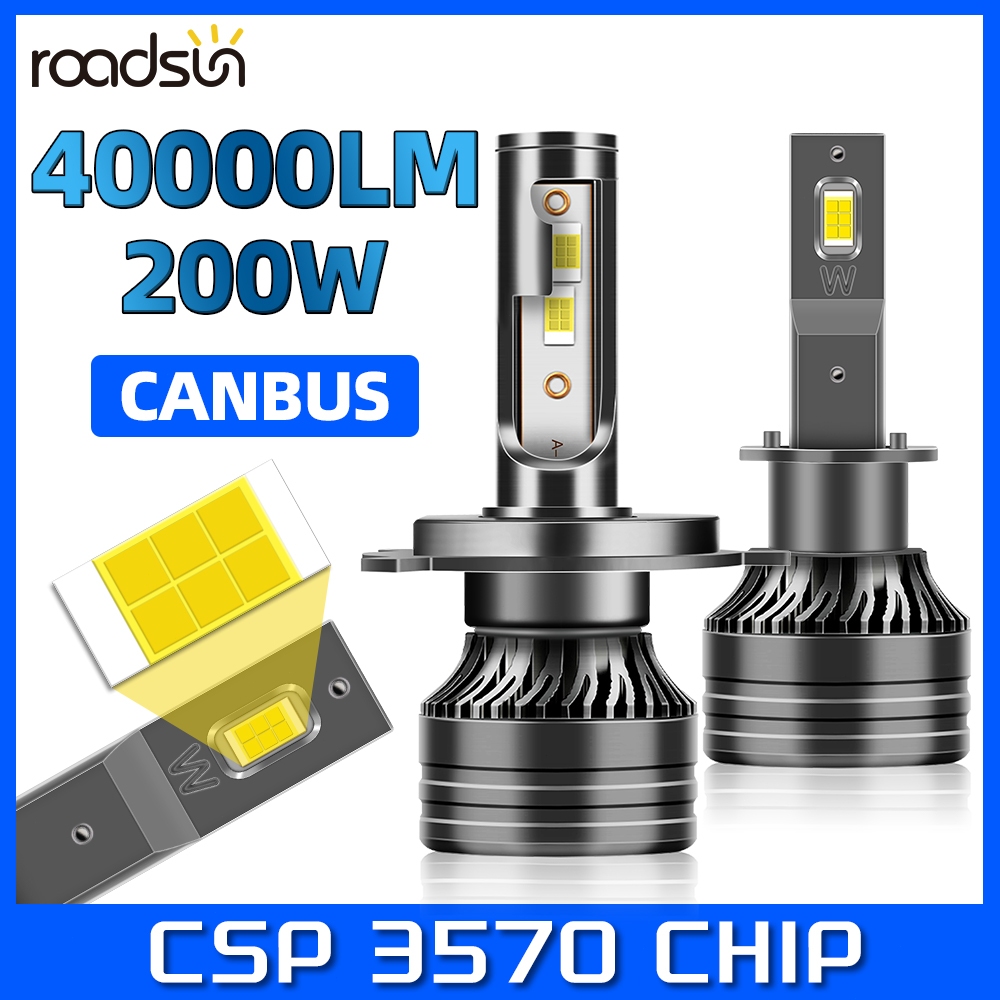 Roadsun 2PCS H1 H4 H7 H11 9005 9006 LED ไฟหน้ารถหลอดไฟ 9003 HB2 H9 H8 40000LM 200W 6000K สีขาว ...