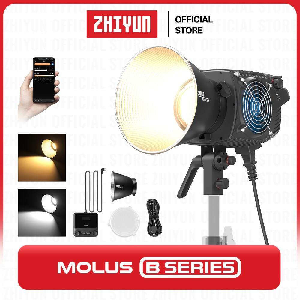 ZHIYUN MOLUS ซีรีส์ B ไฟ LED COB แบบสองสี ไฟวิดีโอพร้อมบลูทูธ ไฟถ่ายภาพ ไฟสตูดิโอ B100 B200 B300 ...