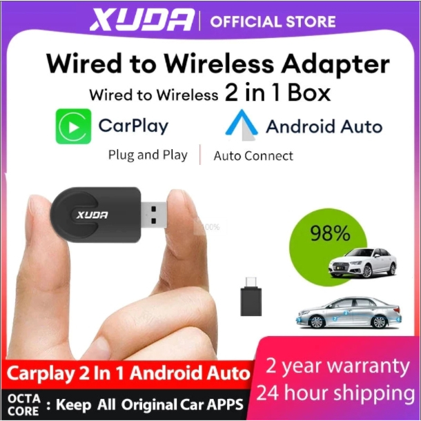 XUDA Smart Carplay AI Box 2 In 1 แบบมีสายถึงไร้สาย Mini Car Play USB ...