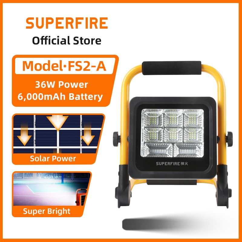 Superfire FS2-A 36W LED พลังงานแสงอาทิตย์กลางแจ้ง FloodLight USB ชาร์จกันน้ํา 6000mAh Super ...