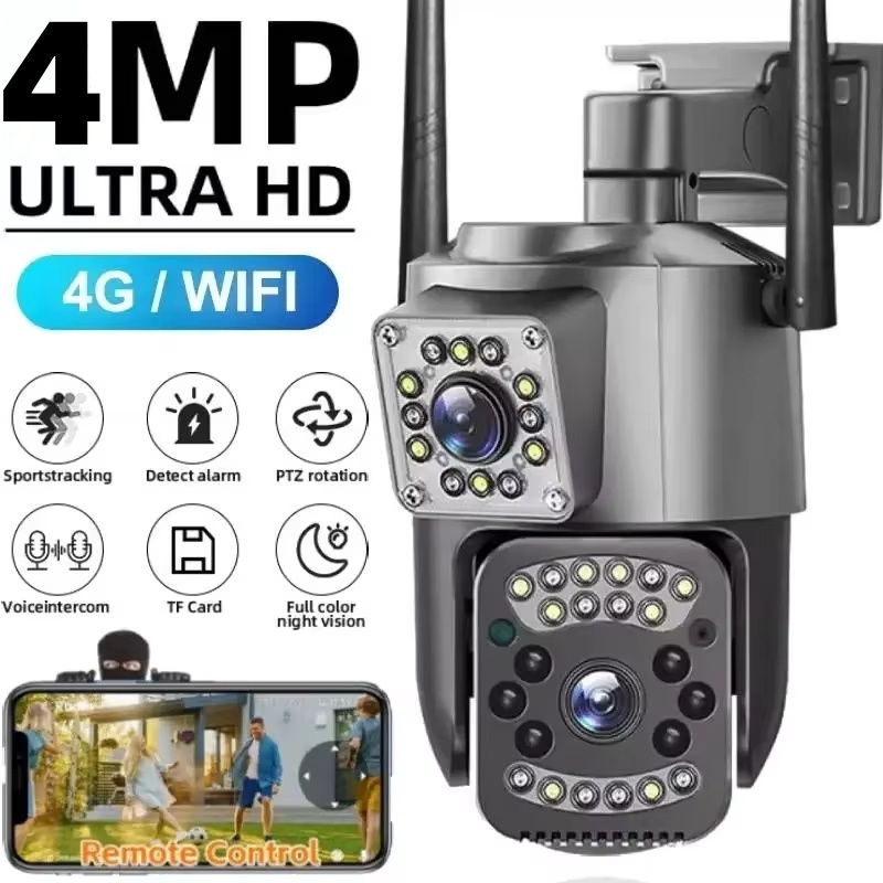 4mp 4K WIFI กล้อง IP Dual เลนส์ PTZ 4G ซิมการ์ดเว็บแคมกลางแจ้งนาฬิกา ...