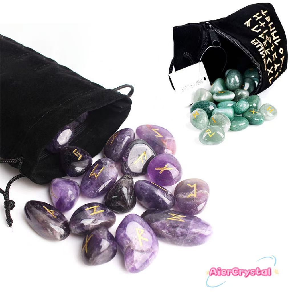 Nordic natural divination hand-แกะสลักคริสตัลตัวอักษร Runes energy ...