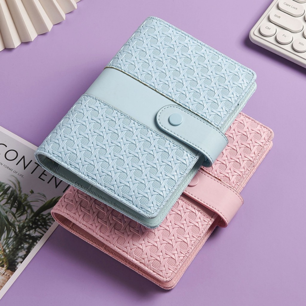 ทอลายเย็บ a6 Binder Handbook หนัง pu เงินสดในตัว Binder Notebook สมุด ...