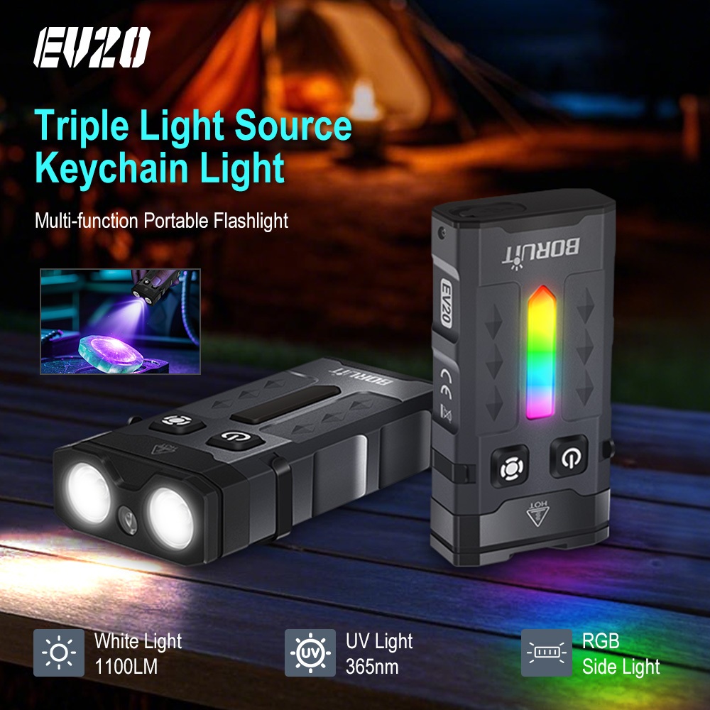 Boruit EV20 พวงกุญแจ EDC LED UV ไฟฉายอลูมิเนียม IP66 กันน้ํา Type-C ...