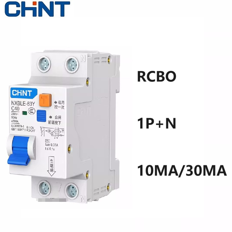 Chint NXBLE-63Y 6A 10A 16A 32A 63A 30MA 10MA 0.01A 0.03A RCBO 1P + N 230V Residual current ...