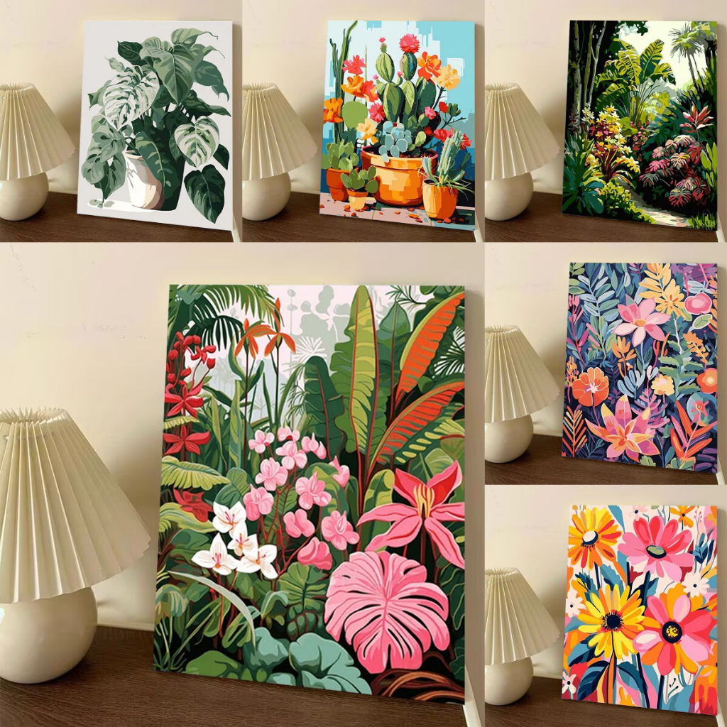 【ORFON】40×50cm ระบายสีตามตัวเลข/ภาพวาด/ภาพวาดผ้าใบ/ดอกไม้และหญ้า/กระบองเพชร/ของขวัญ diy/ภาพแต่ง ...