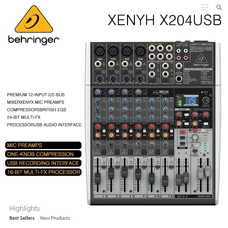 Behringer XENYX X1204USB Mixers Professional 8 Channel Mixer, Built-In ...