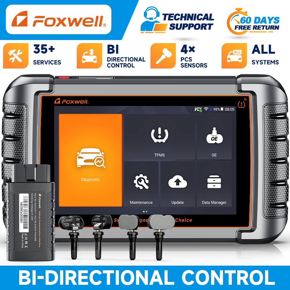 Foxwell NT809TS OBD2 เครื่องสแกนเนอร์ เครื่องมือโปรแกรม TPMS แถมเซ็นเซอร์ TPMS 4 ชิ้น วิเคราะห์ ...