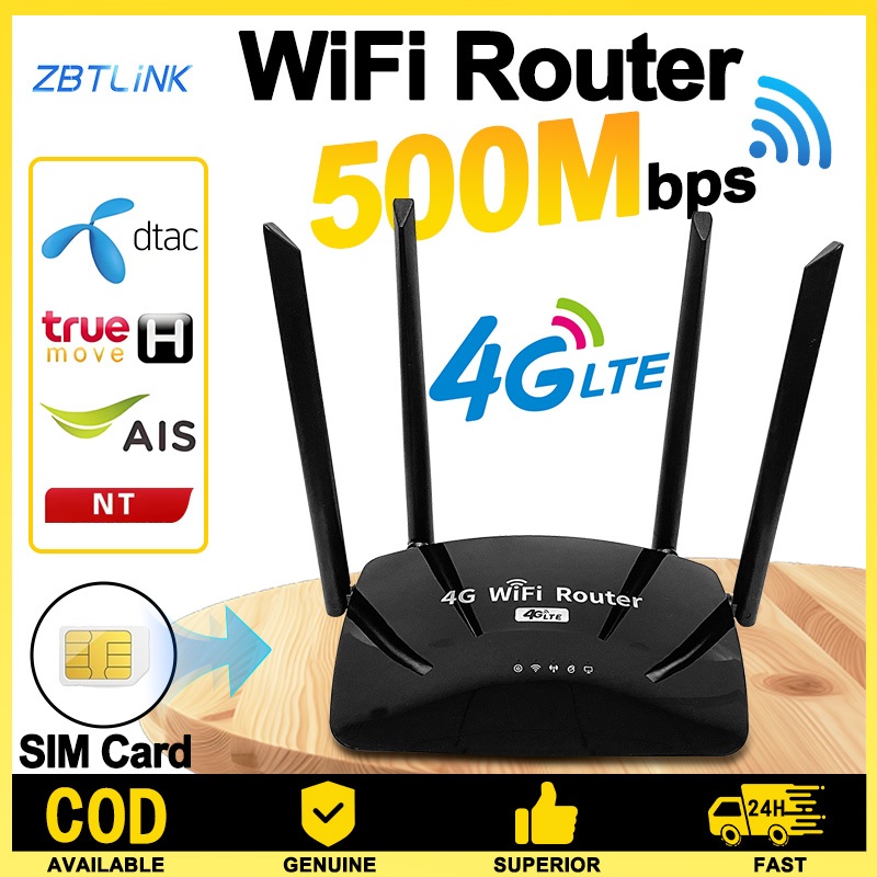 Zbtlink 500 Mbps WiFi Router 2.4G/4G พร้อมช่องใส่ซิมการ์ด 2 เสาอากาศ ...