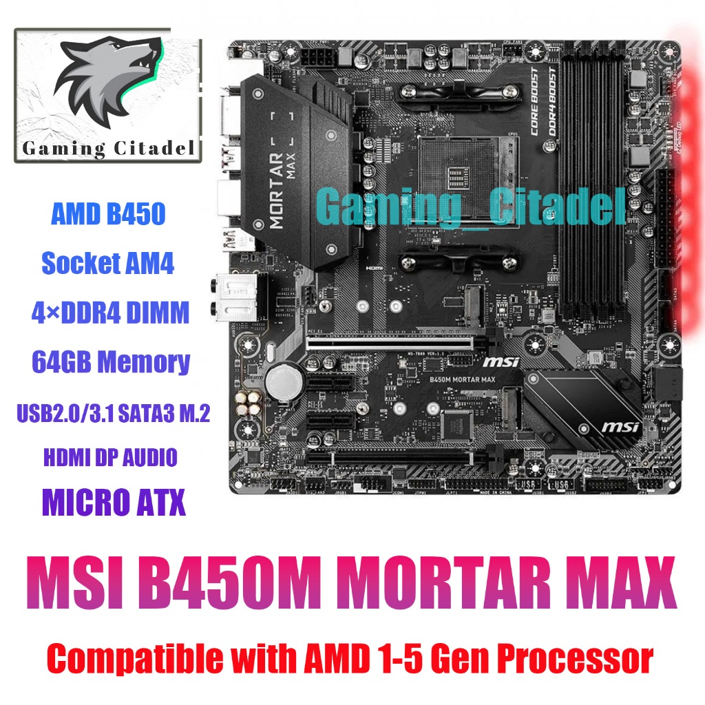 ใช้เมนบอร์ด MSI B450M MORTAR MAX DDR4 MATX เข้ากันได้กับโปรเซสเซอร์ AMD 1-5 Gen ทดสอบ | Shopee ...