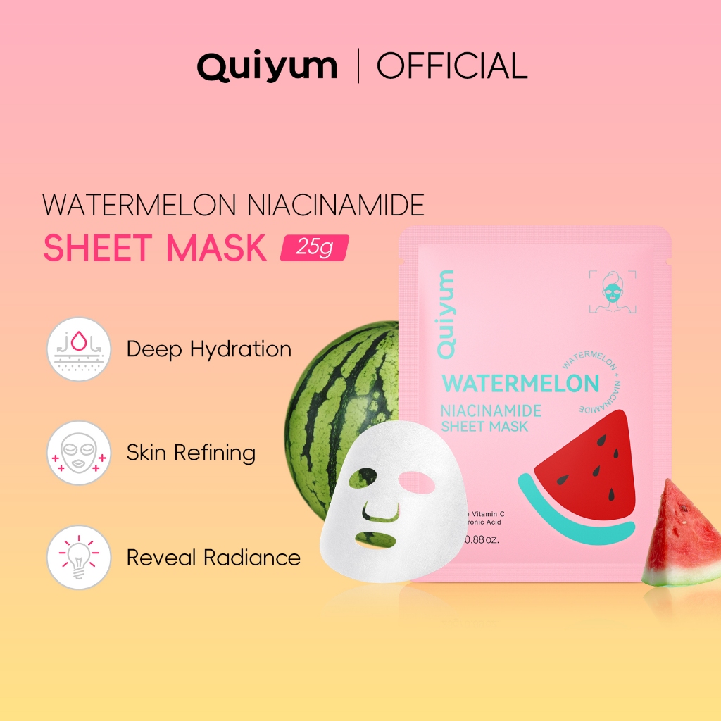 Quiyum Watermellon Niacinamide Sheet Mask Deep Hydration Refine Skin ...