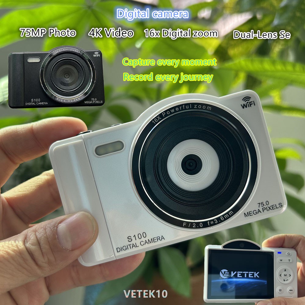 Vetek 10 กล้อง zoom camera กล้องซูมไกล กล้อง compact 4K 75MP 2.8 นิ้ว ...