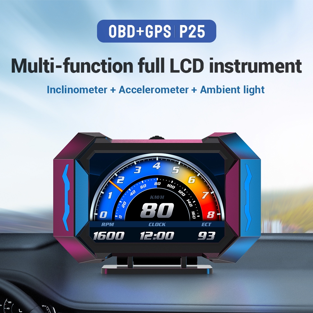 Hd P25 Head Up Display OBD + GPS HUD Slope Meter รถ Digital Speedometer ...