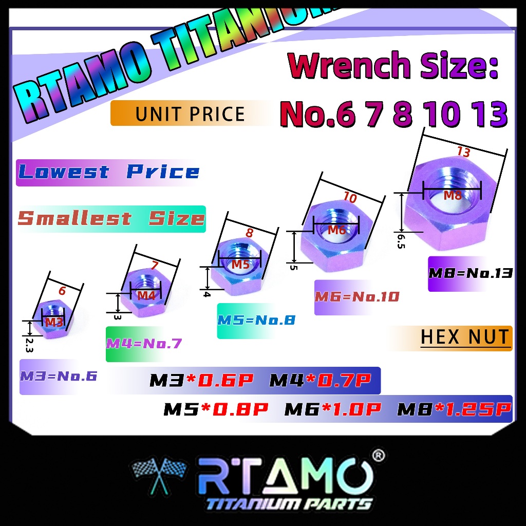 RTAMO Titanium Gr5 Hex Nut M3 M4 M5 M6 M8 Flange Nut เบรค Lever Nut Sprocket Nut | Shopee Thailand