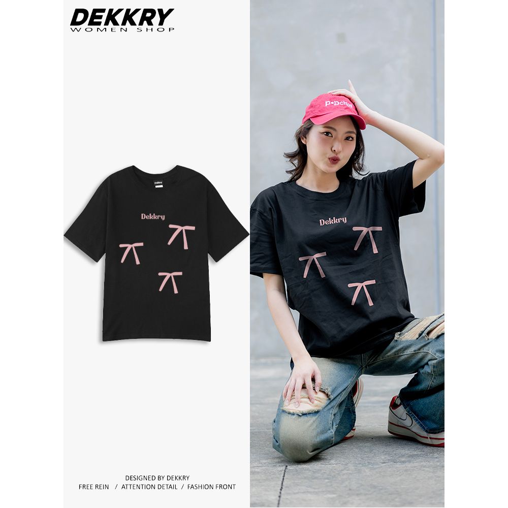 Dekkry เสื้อยืดผ้าฝ้ายแท้ 100% ดีไซน์ต้นฉบับ สไตล์อเมริกัน ลายโบว์สี ...