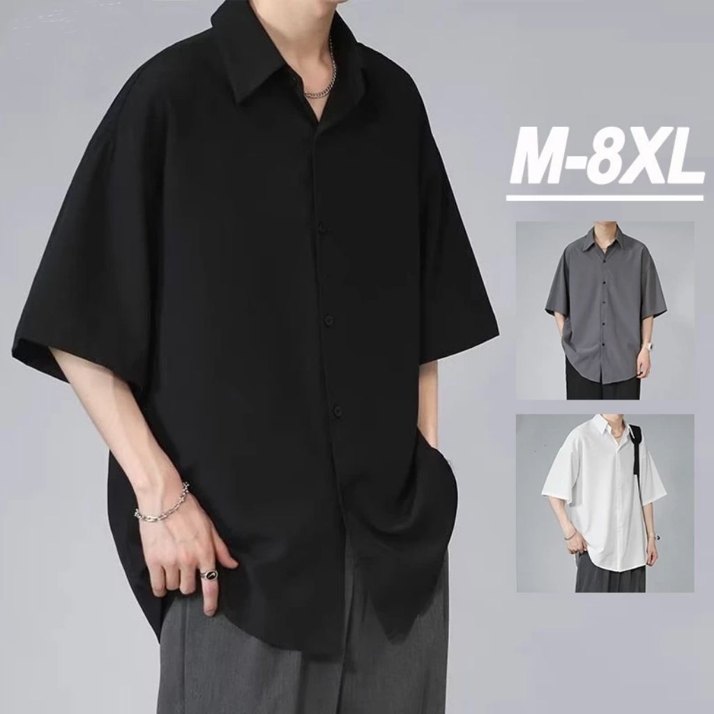 เสื้อเชิ้ตแขนสั้น แบบบาง ขนาดใหญ่ แบบเรียบง่าย สําหรับผู้ชาย ไซซ์ M - 8XL | Shopee Thailand