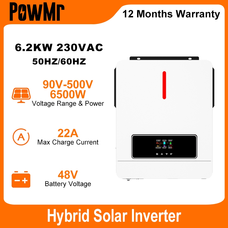 Powmr MPPT 6.2KW Hybrid Solar Inverter ในตัว 120A Solar Charge Controller 230VAC Pure Sine Wave ...