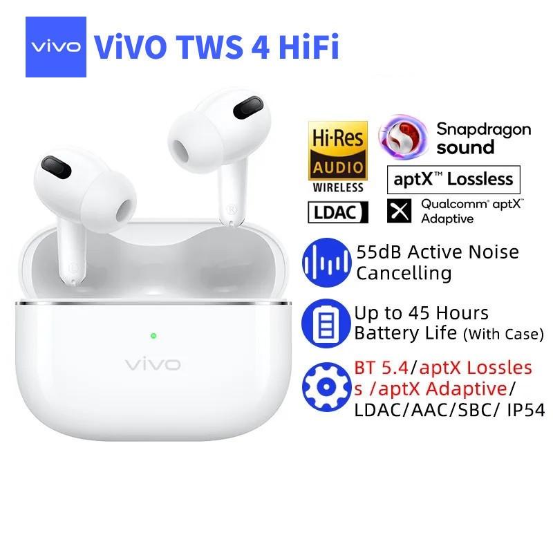 ใช้ ViVO TWS 4 HiFi หูฟังไร้สาย True 55dB Active Noise Cancelling LDAC TWS หูฟังบลูทูธ 5.4 AptX ...
