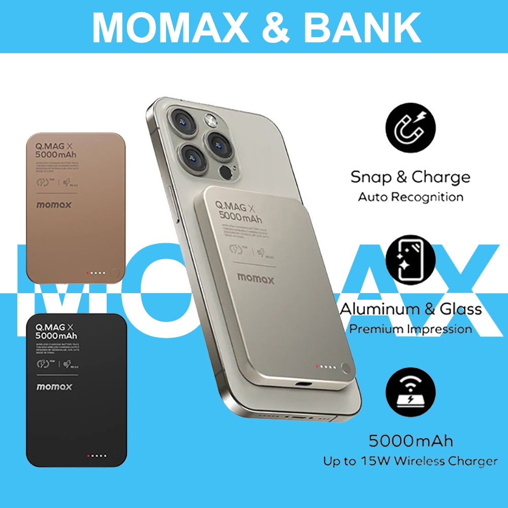 Momax 15W 5000mAh Magnetic Power Bank Q.Mag X Wireless Portable Charger ...