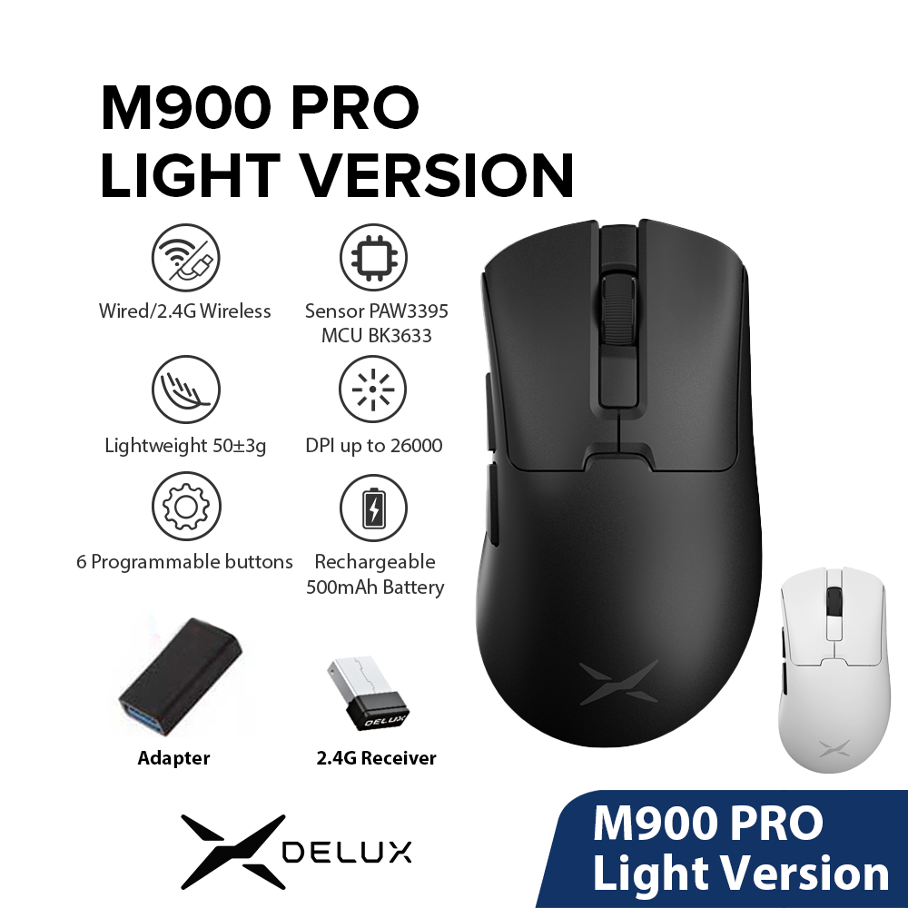 Delux M900 PRO-Light รุ่นเมาส์สําหรับเล่นเกม PAW3375 26000DPI แบบมีสาย ...
