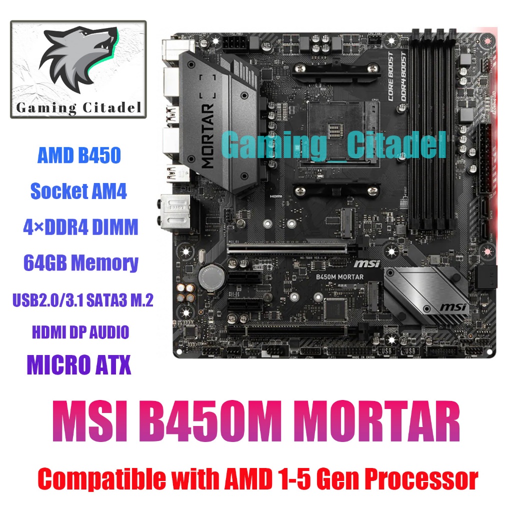 ใช้เมนบอร์ด MSI B450M MORTAR MATX DDR4 เข้ากันได้กับโปรเซสเซอร์ AMD 1-5 Gen ทดสอบ | Shopee Thailand