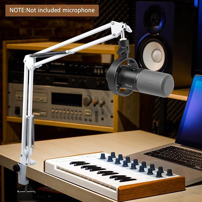 Fifine K688 Boom Arm with Pop Filter, Adjustabl White Mic Stand Mic Arm ...