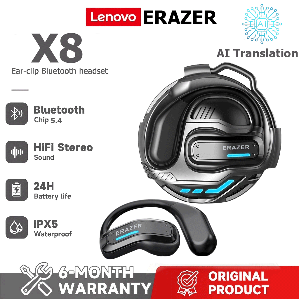 Lenovo ERAZER X8 Al ชุดหูฟังบลูทูธแปล Real-Time สมาร์ทแปลชุดหูฟังบลูทูธ ...