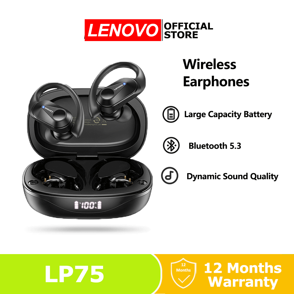 Lenovo LP75 หูฟังบลูทูธ รุ่นกีฬา 5.3 - เสียง HiFi ชัดเจน ไมค์ในตัว ทนทาน พร้อมสวมใส่สบาย เหมาะ ...