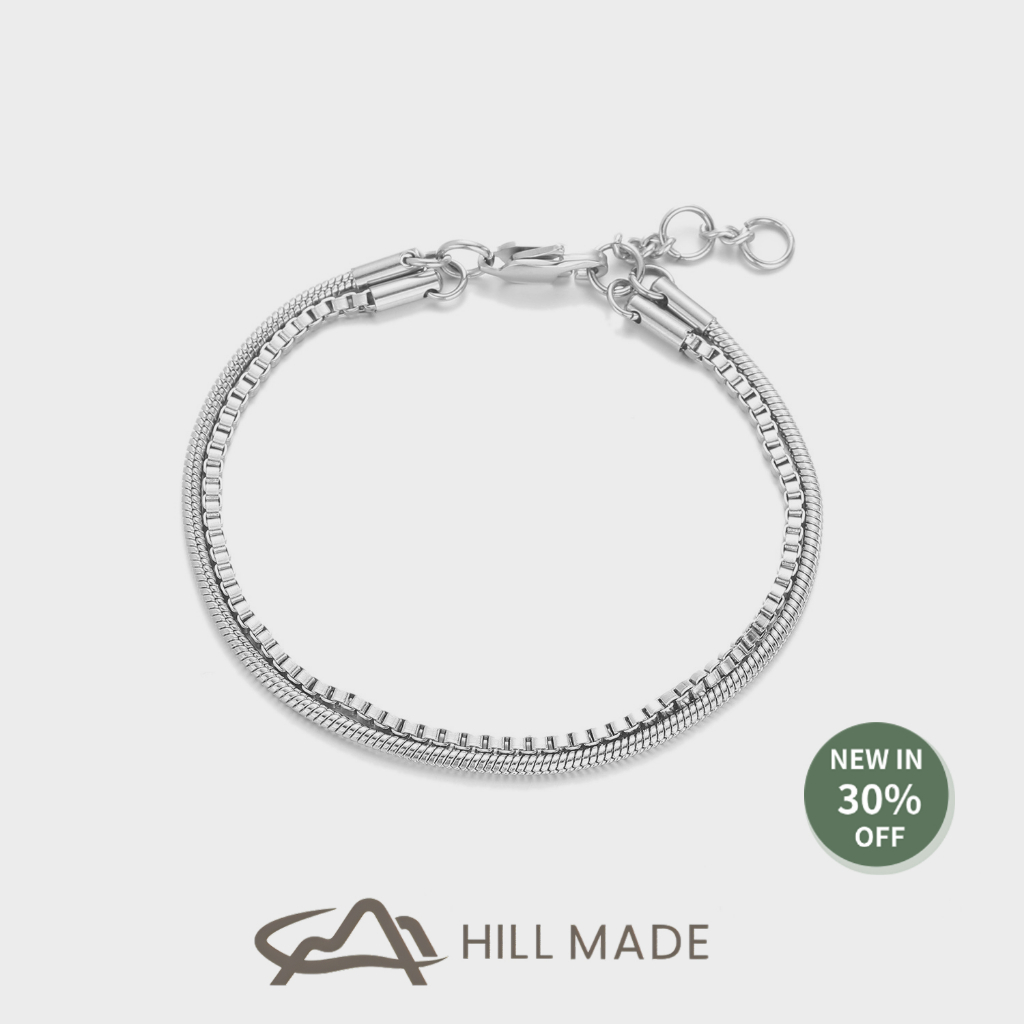 Unisex Double Layer Titanium Steel Snake Bone Chain-Gothic Stacking Bracelet with Eternal Knot ...