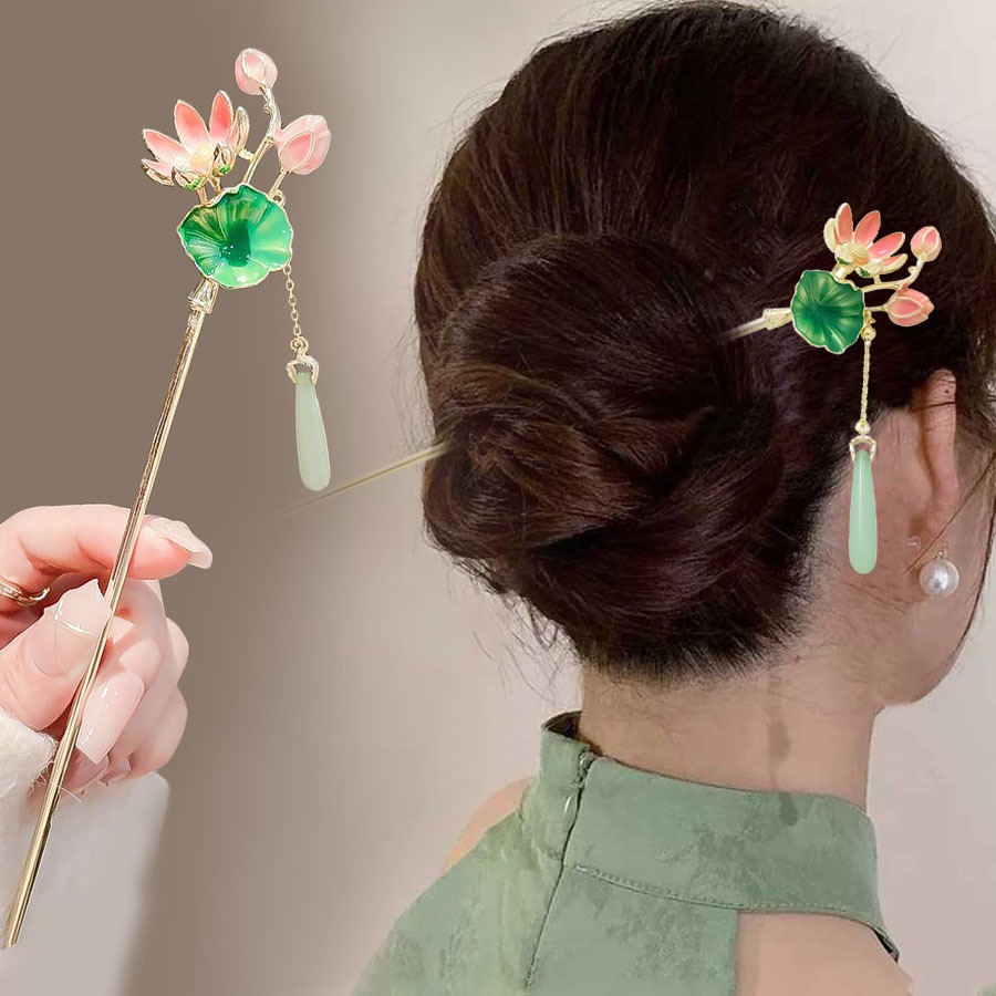 ใบบัวโบราณ Lotus Hairpin Hairpin หญิงสไตล์ใหม่ Step-Shakeing พู่ ...