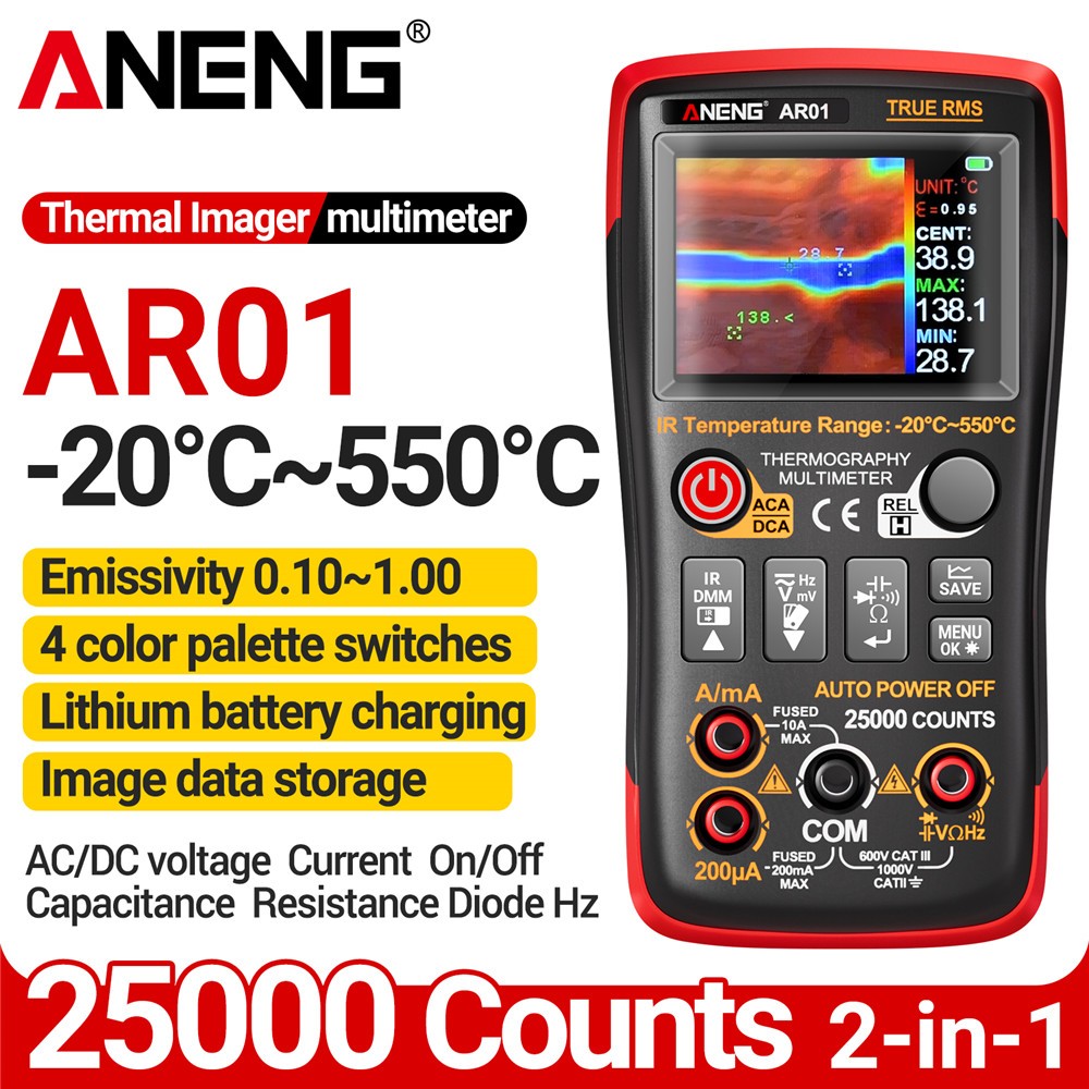 Aneng AR01 Thermal Imaging Multimeters USB Type-c Charge 1000V 25000 ...
