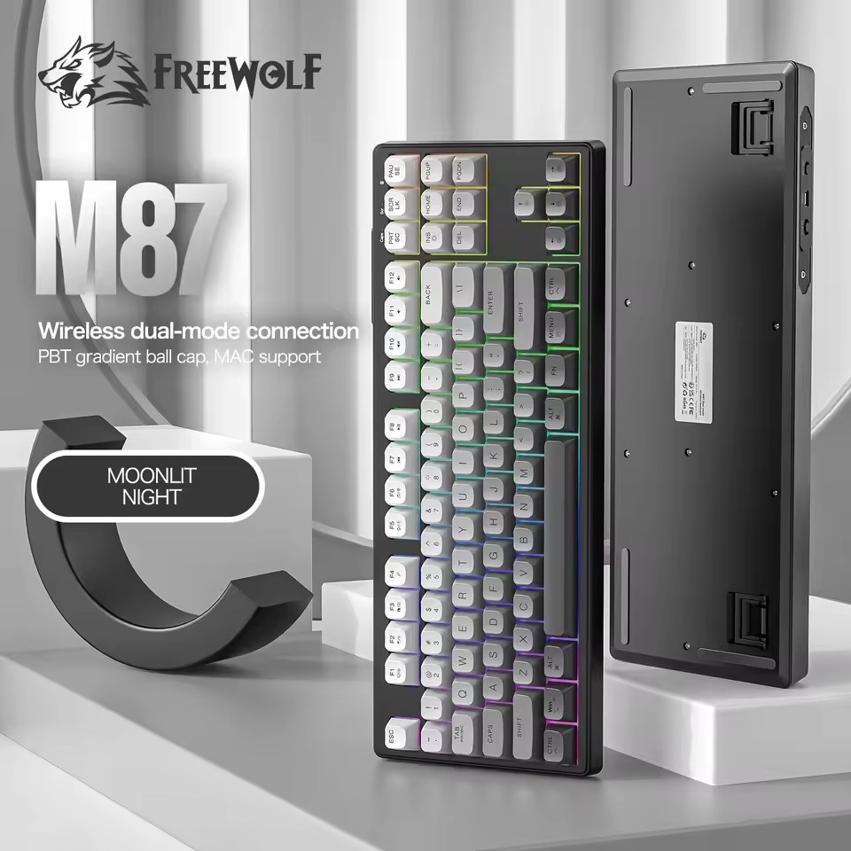 ใหม่ฟรี WOLF ZIYOULANG M87 2.4G คีย์บอร์ดไร้สาย RGB Backlight คีย์บอร์ด ...