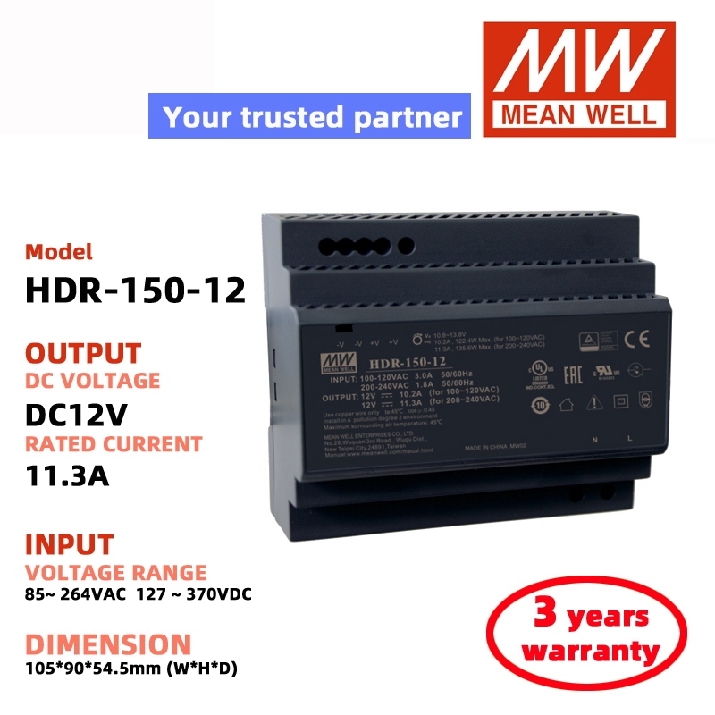 Mean WELL HDR-150-24 HDR-150-12 Switching power Supply พลัง DC Meanwell | Shopee Thailand
