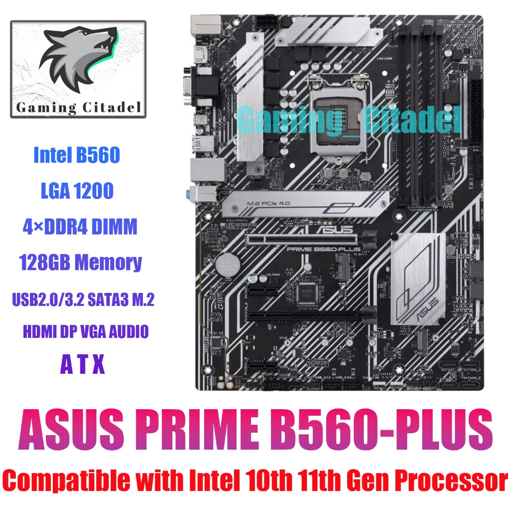 ใช้เมนบอร์ด ASUS PRIME B560-PLUS ATX DDR4 1200 เข้ากันได้กับโปรเซสเซอร์ Intel 10th 11th Gen ...
